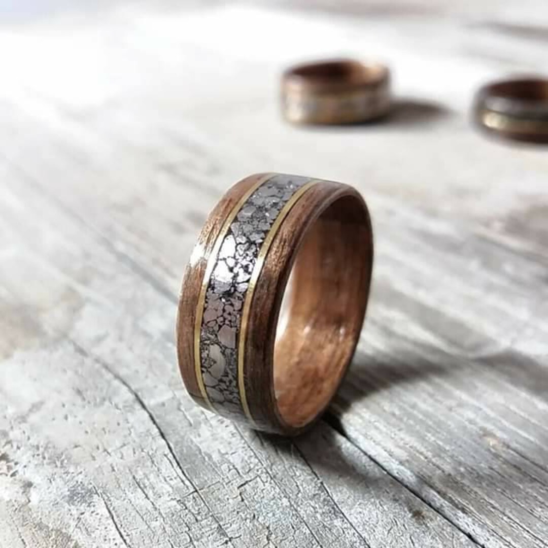 Walnut and Brass Bentwood Ring With Crushed Bismuth Inlay - Etsy