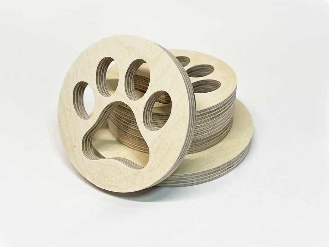 Wooden Dog Paw Coaster Set- Dog Paw Coaster- Paw Print Coaster- Round ...