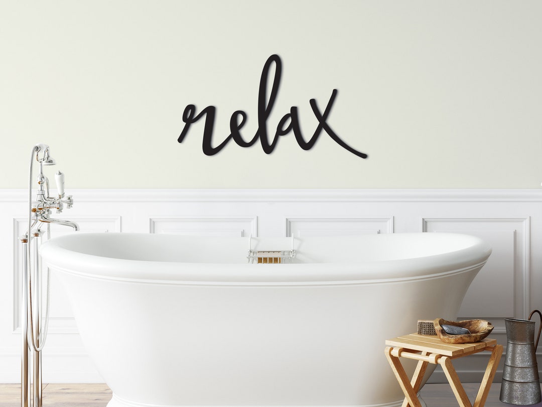 RELAX Wood Sign- Custom Wood Word- Unwind Sign for Bathroom- Bathroom ...