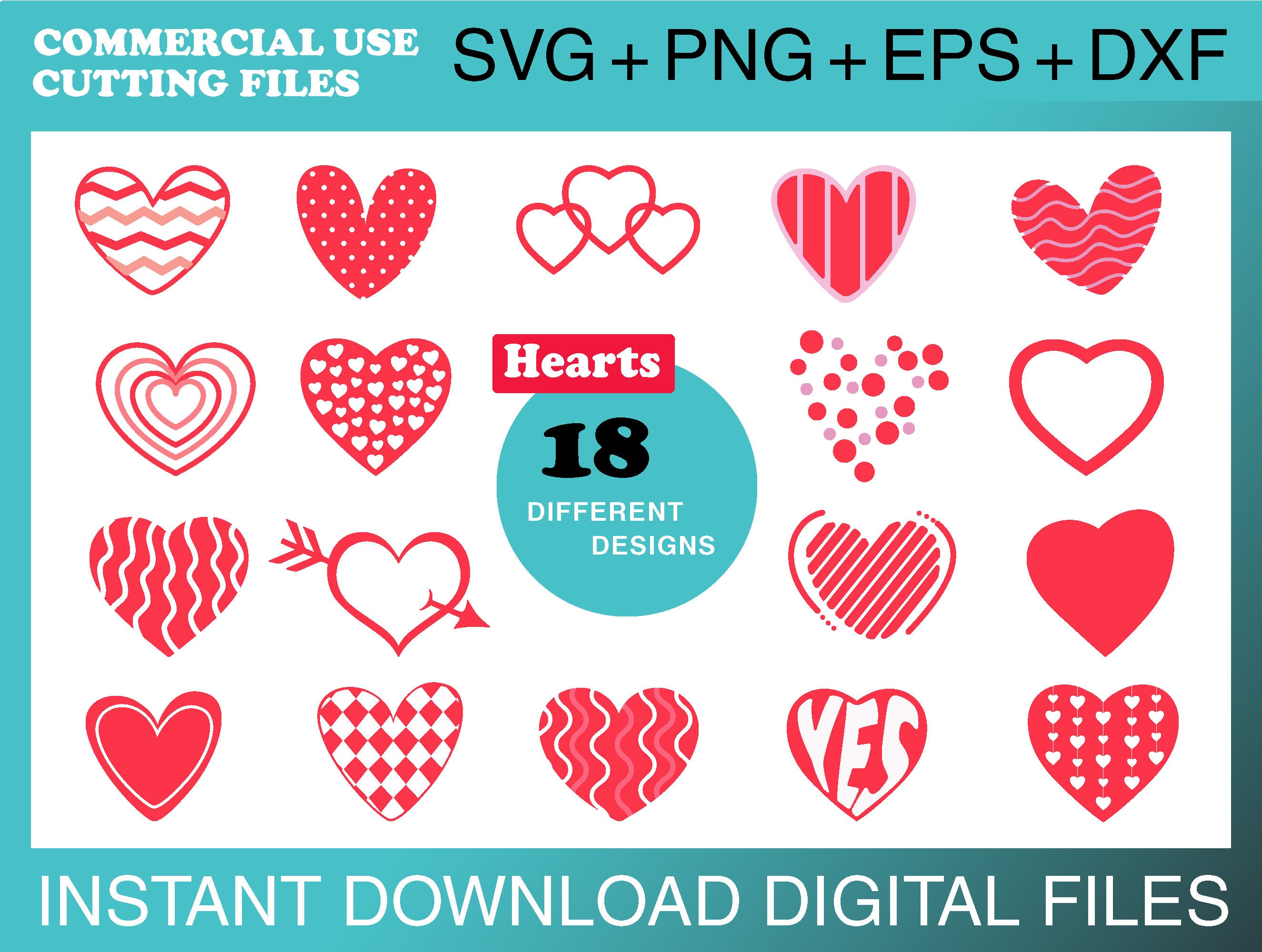 Hearts Svg Bundle Clipart Set Valentine's Day Heart - Etsy