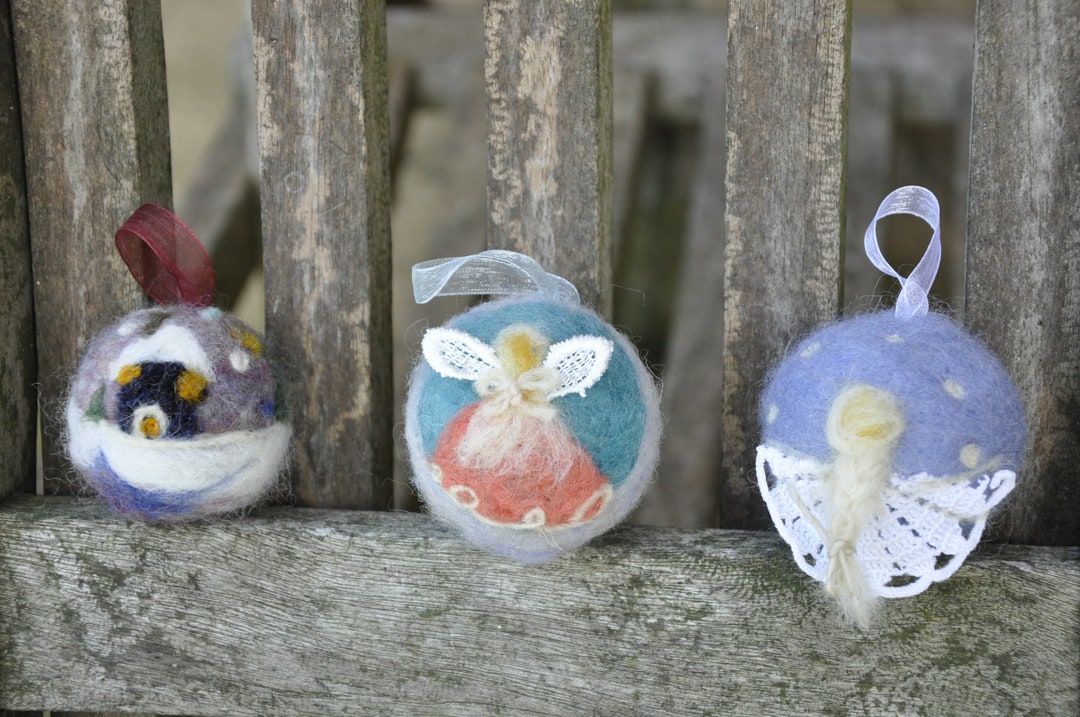 Needle-felted Christmas Balls Set of 3, Fairy Christmas Baubles ...