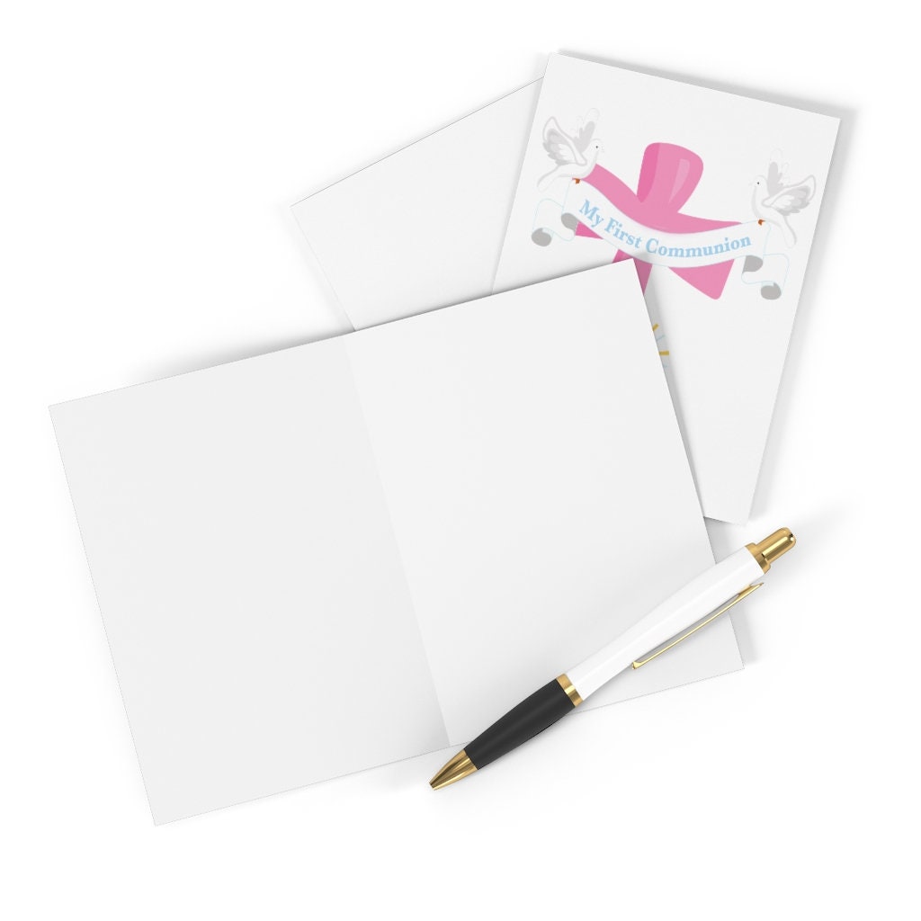 First Holy Communion Card Pink Cross Chalice Doves 1st Communion Card ...