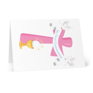 First Holy Communion Card Pink Cross Chalice Doves 1st Communion Card ...