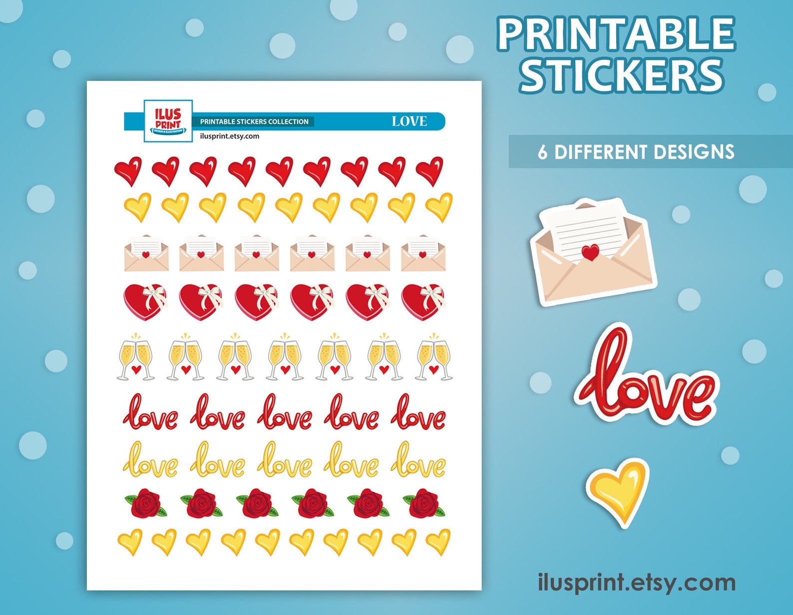 LOVE Printable Stickers Heart Printable Stickers Love Foil | Etsy