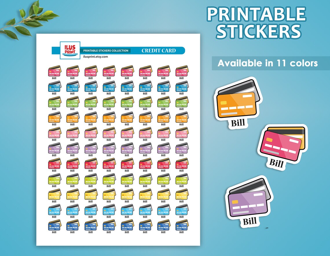 COLORFUL CREDIT CARD Printable Stickers Credit Card Planner Stickers ...
