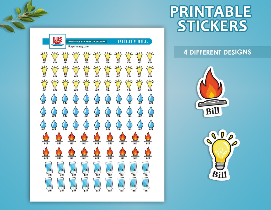 UTILITY BILL Printable Stickers | Planner Stickers | Electric Bill ...