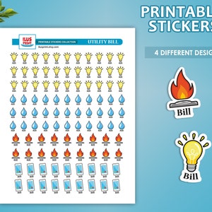 UTILITY BILL Printable Stickers | Planner Stickers | Electric Bill ...