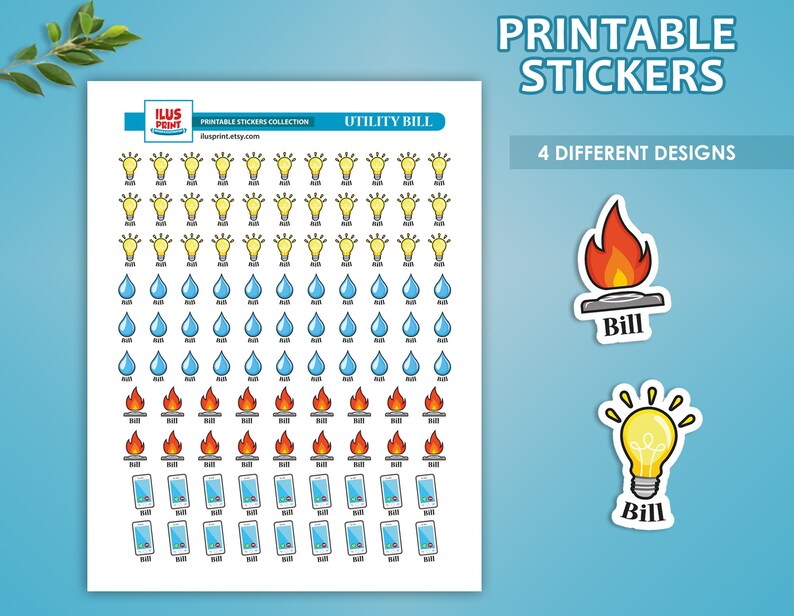 UTILITY BILL Printable Stickers | Planner Stickers | Electric Bill ...