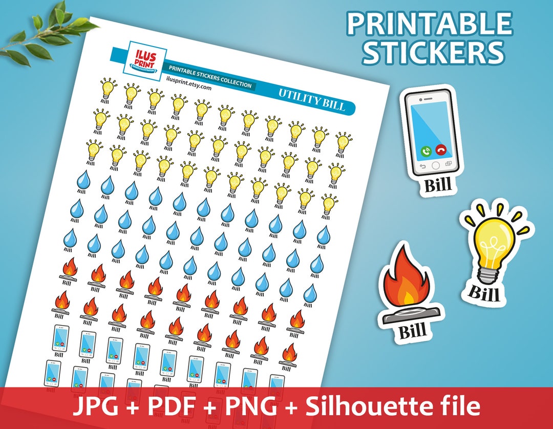 UTILITY BILL Printable Stickers | Planner Stickers | Electric Bill ...