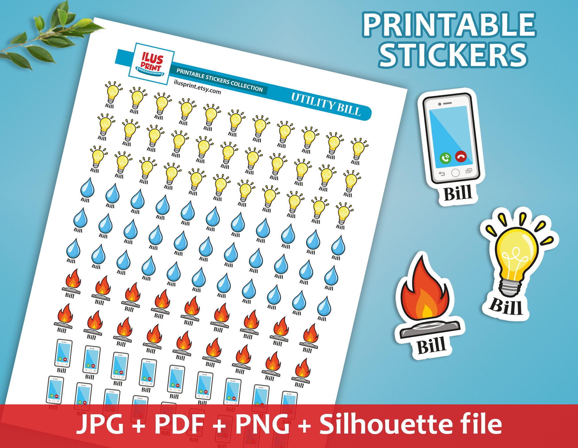 UTILITY BILL Printable Stickers | Planner Stickers | Electric Bill ...