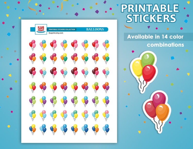 BALLOONS Printable Stickers Celebration Stickers Party Printable ...
