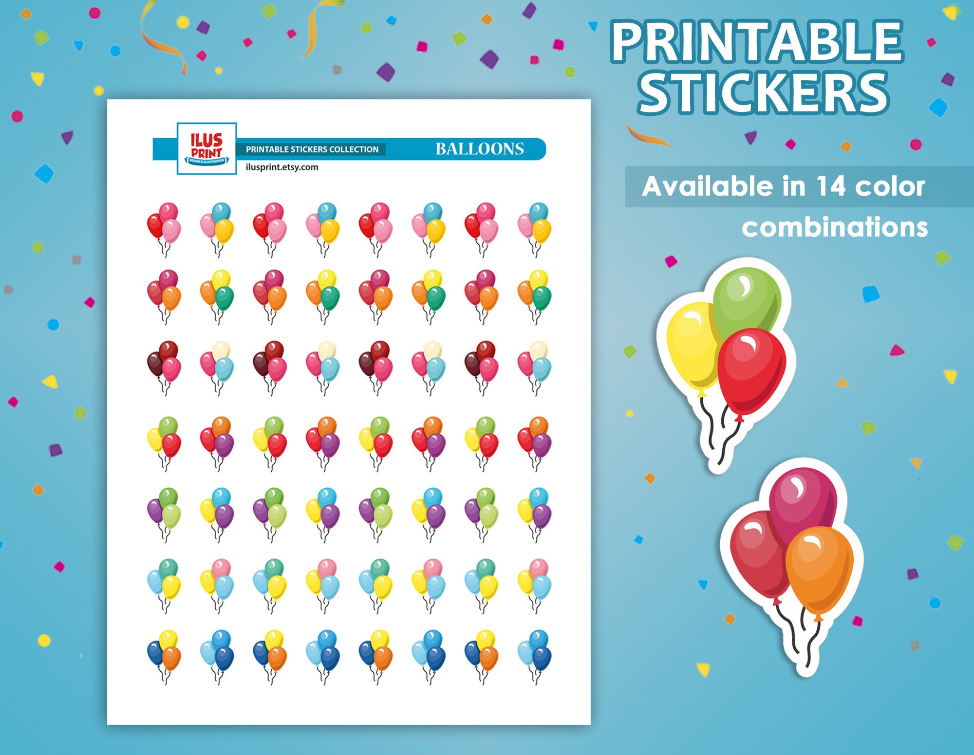 BALLOONS Printable Stickers Celebration Stickers Party Printable ...