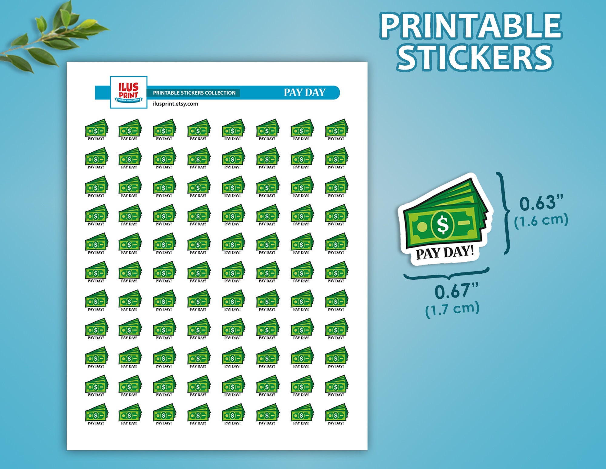 PAY DAY Printable Stickers Planner Stickers Dollar Bill Stickers Money ...