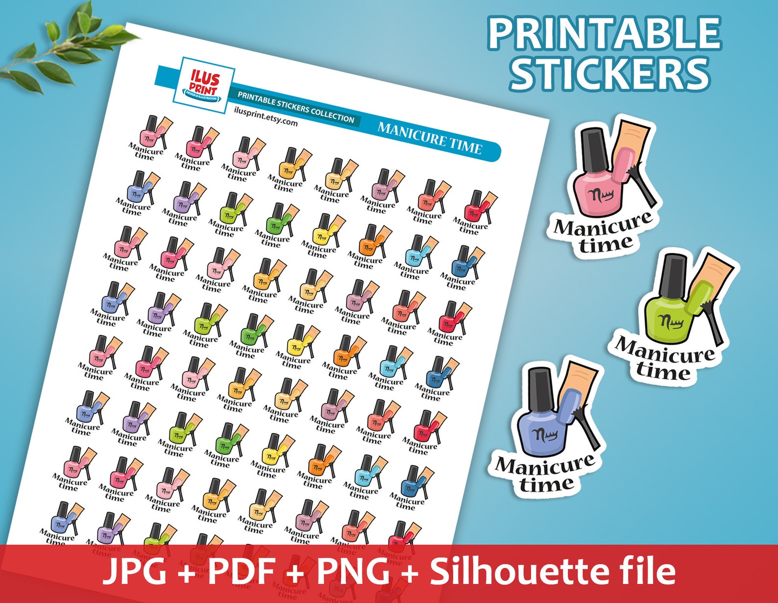MANICURE Printable Sticker | Nail Polish Planner Sticker | Colorful ...