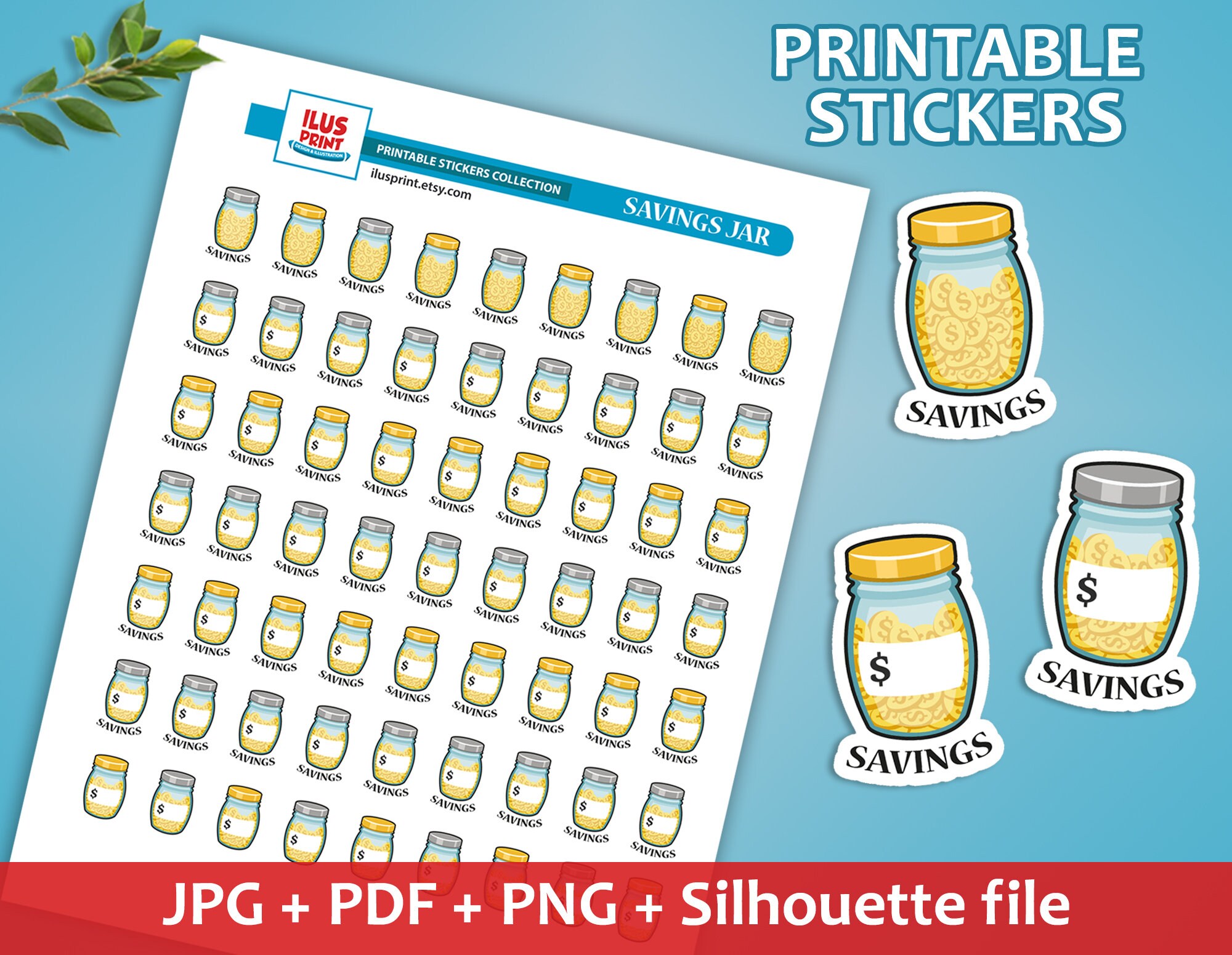 SAVINGS JAR Printable Stickers Saving Money Stickers Planner Printable ...