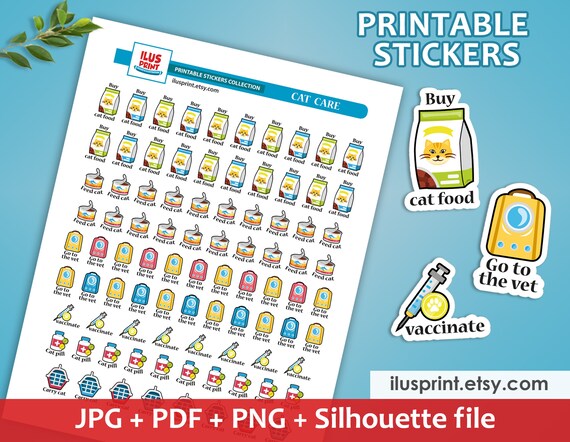 CAT CARE Printable Stickers Cat Food Stickers Cat Pill | Etsy