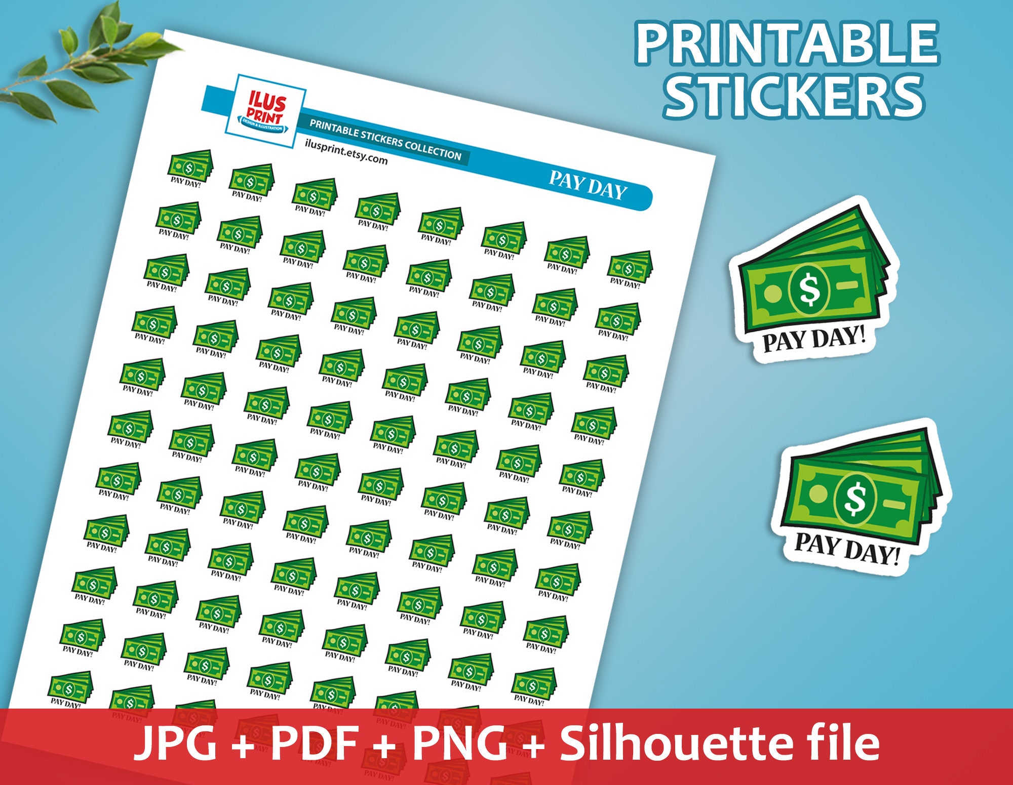 PAY DAY Printable Stickers Planner Stickers Dollar Bill Stickers Money ...