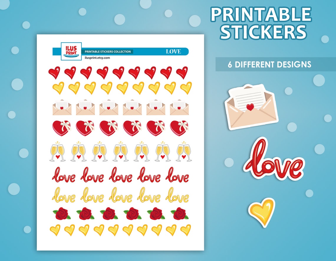 LOVE Printable Stickers Heart Printable Stickers Love Foil Balloon ...