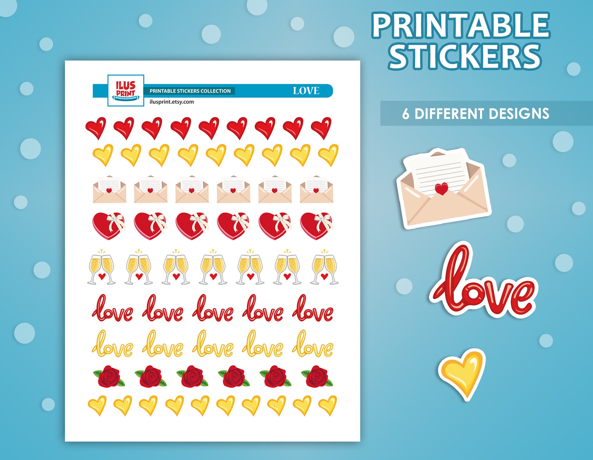 LOVE Printable Stickers Heart Printable Stickers Love Foil Balloon ...