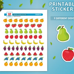 FRUITS Printable Stickers Fruit Planner Tangerine Stickers Strawberry ...