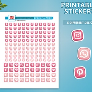 PINK SOCIAL MEDIA Printable Stickers Social Networks Icons - Etsy