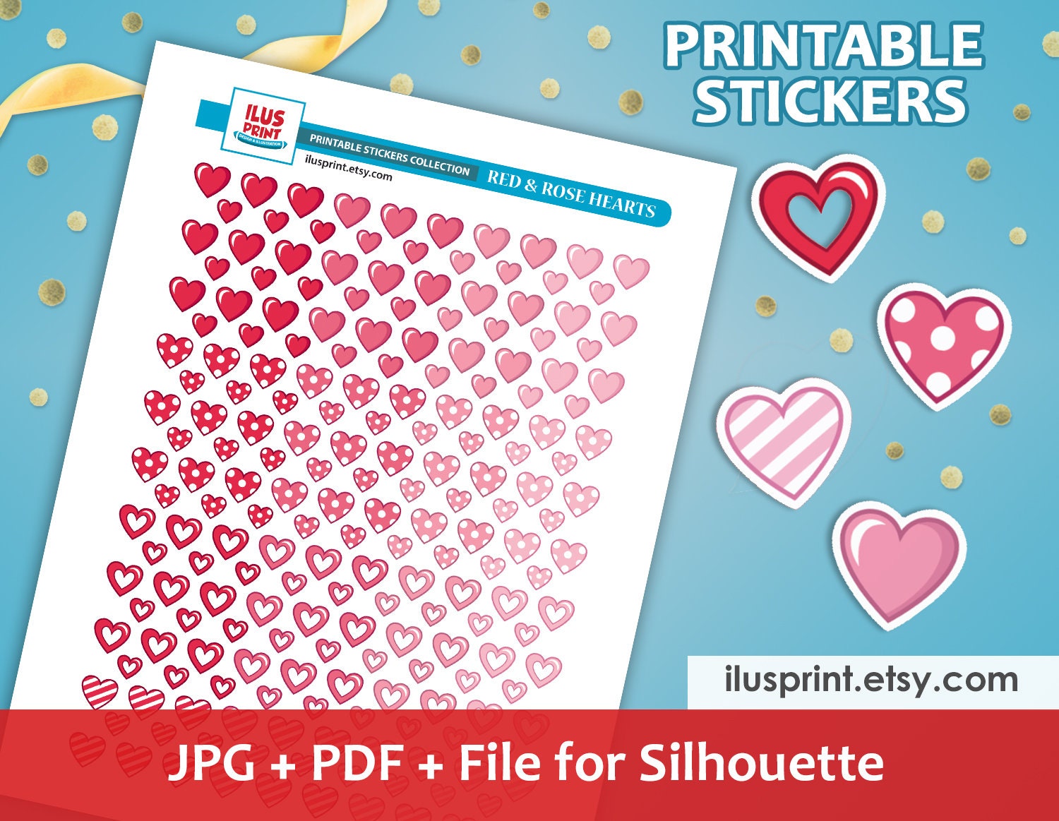 RED & ROSE HEARTS Printable Stickers Heart Planner Stickers | Etsy