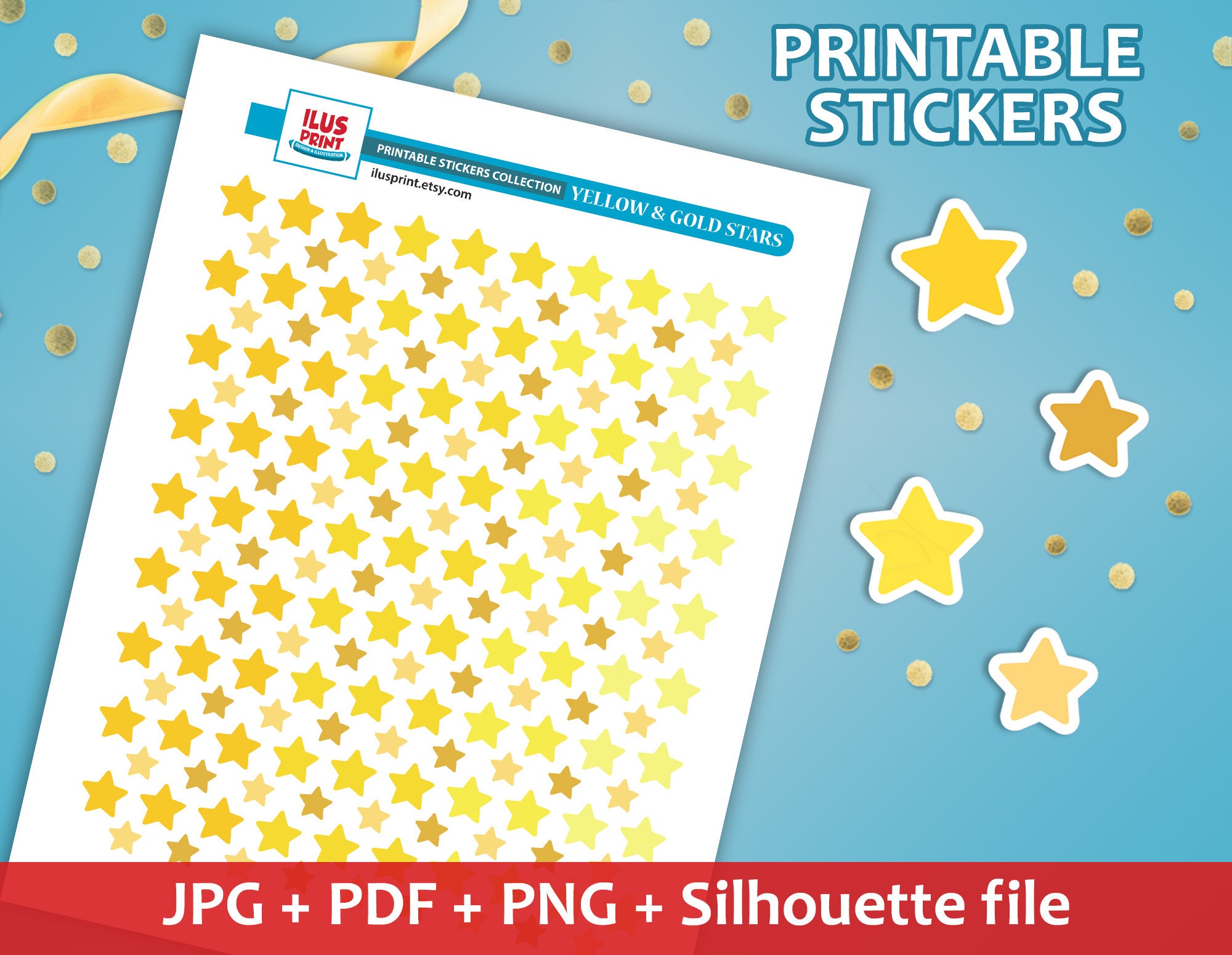 YELLOW & GOLD STARS Printable Stickers Star Planner Stickers Gold Stars ...