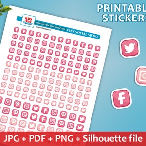 PINK SOCIAL MEDIA Printable Stickers Social Networks Icons - Etsy