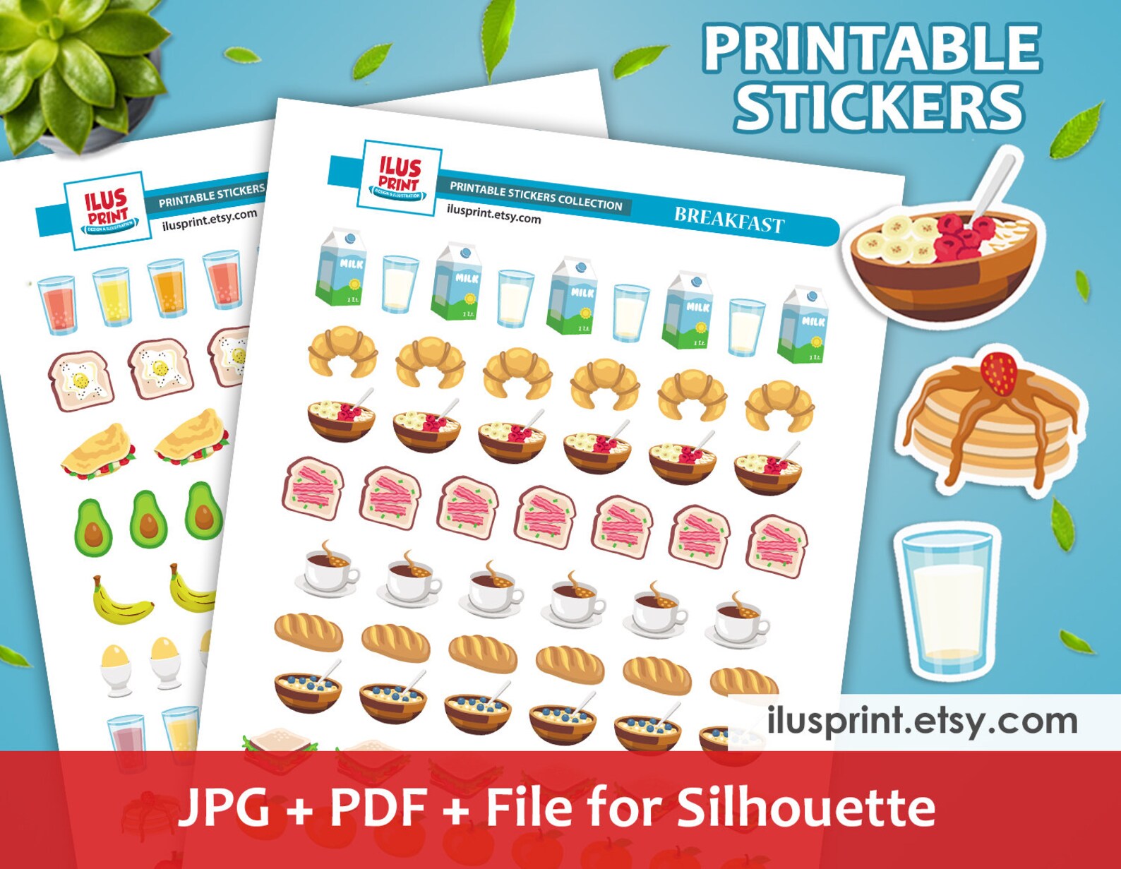 BREAKFAST Printable Stickers Food Stickers Milk Printable | Etsy