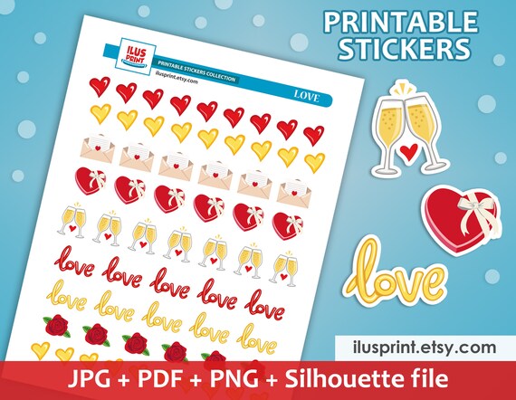 LOVE Printable Stickers Heart Printable Stickers Love Foil | Etsy