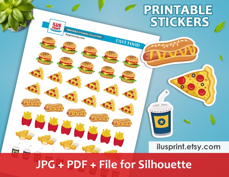 FAST FOOD Printable Stickers Junk Food Stickers Nuggets | Etsy