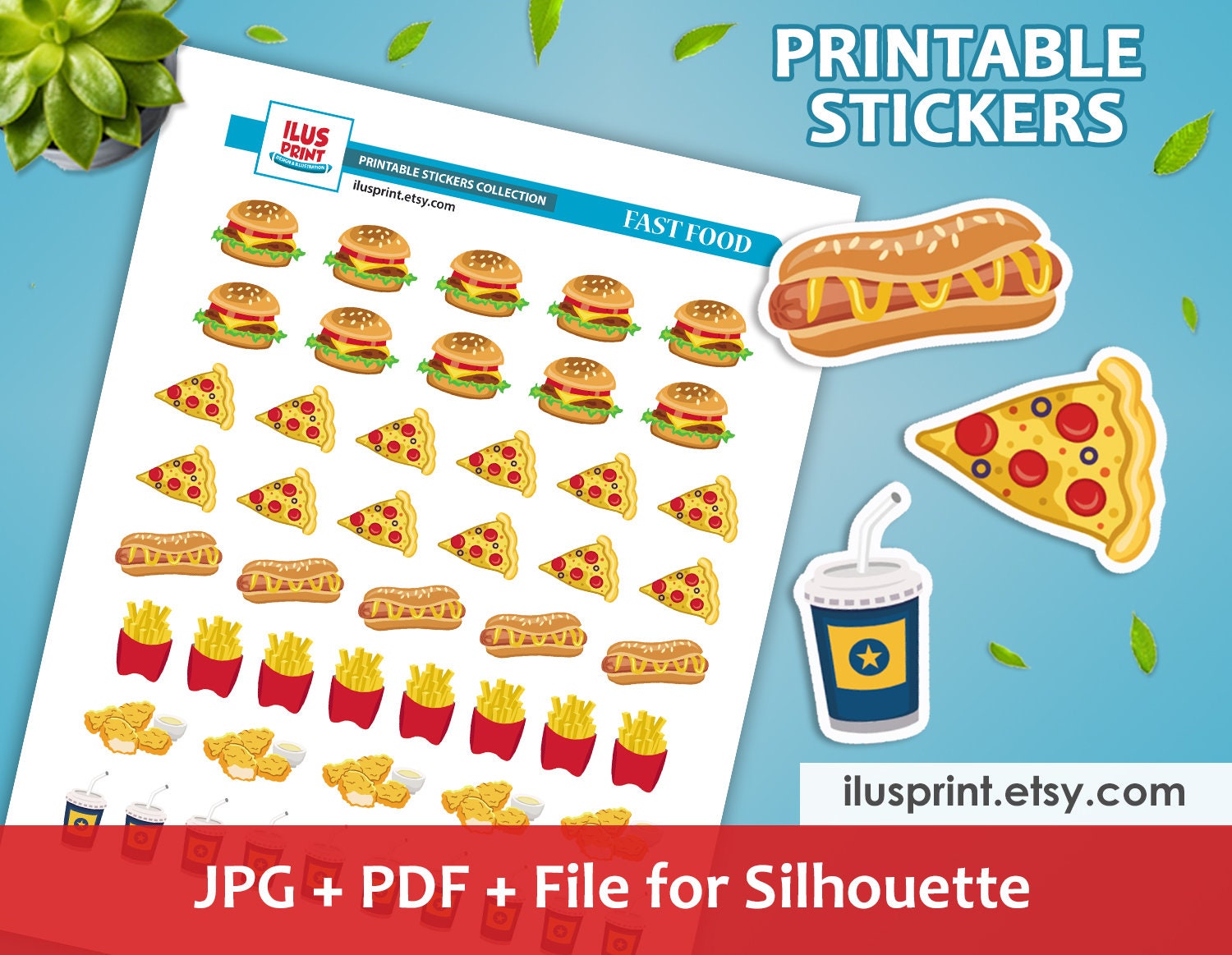 FAST FOOD Printable Stickers Junk Food Stickers Nuggets | Etsy