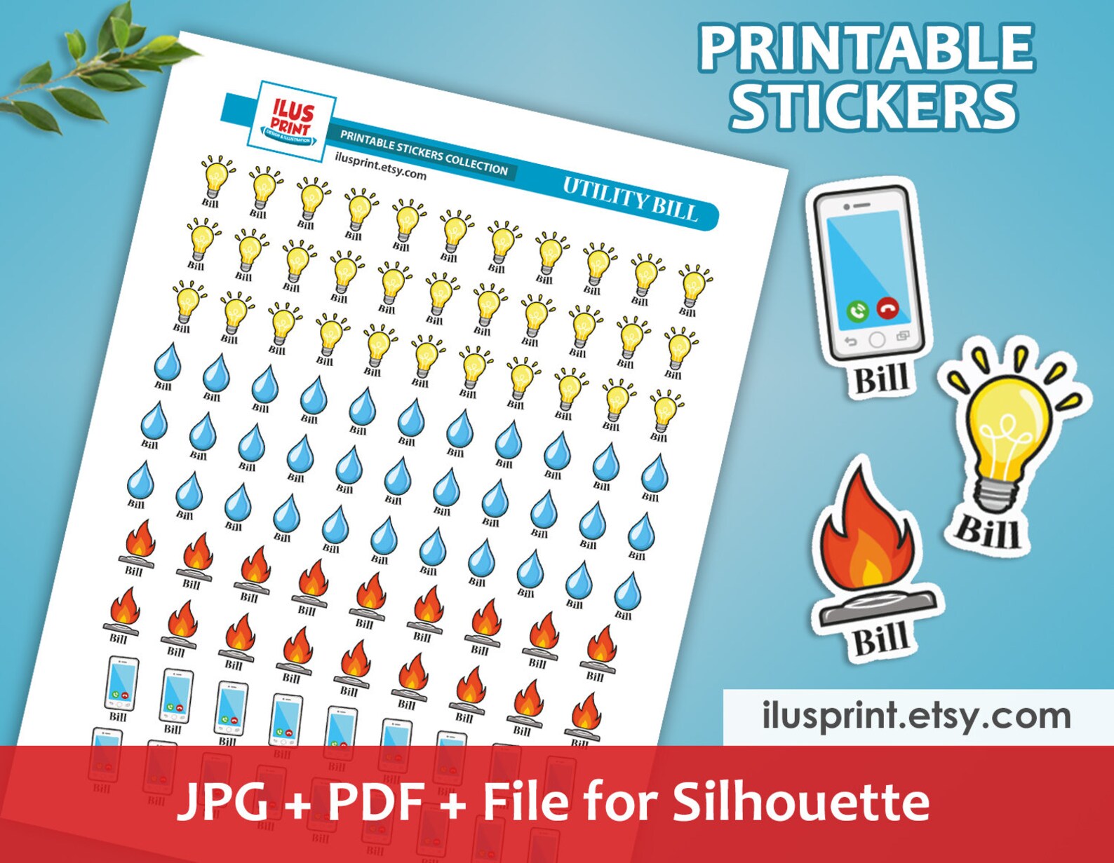 UTILITY BILL Printable Stickers Planner Stickers Electric | Etsy