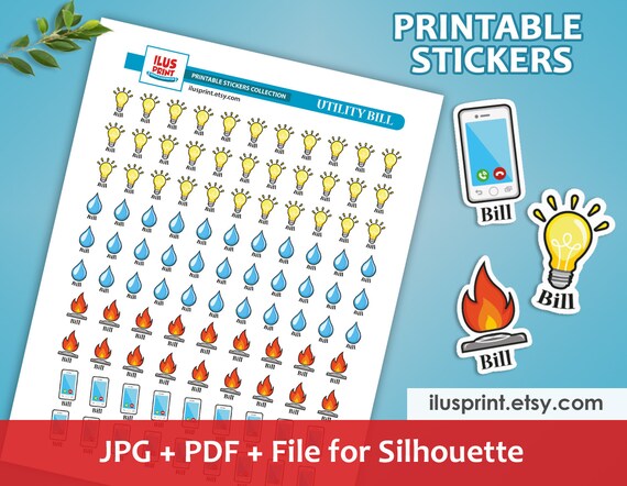 UTILITY BILL Printable Stickers Planner Stickers Electric | Etsy
