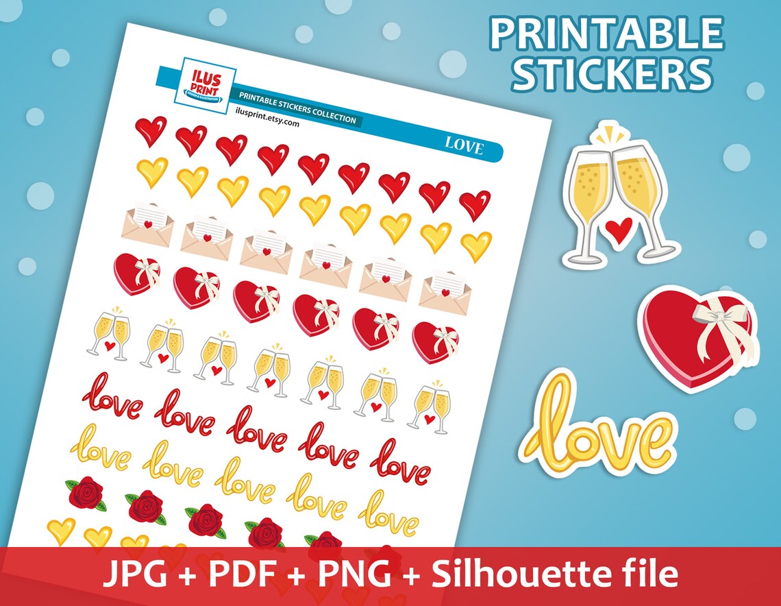 LOVE Printable Stickers Heart Printable Stickers Love Foil Balloon ...