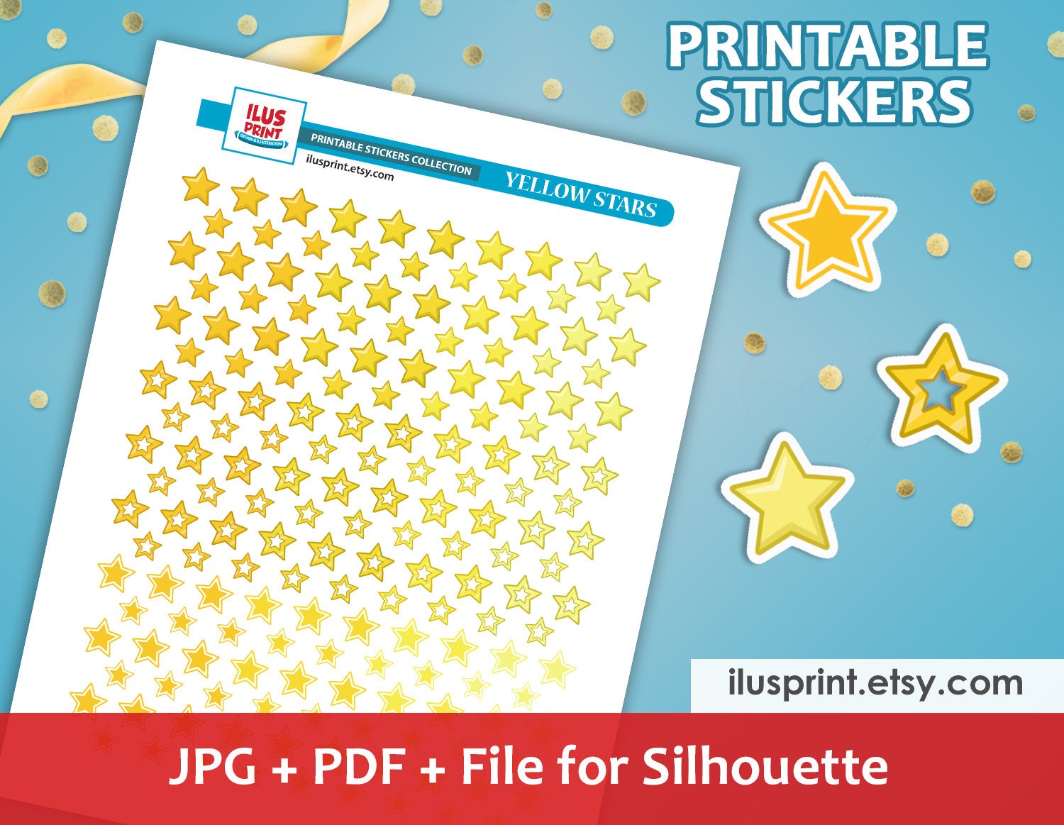 YELLOW STARS Printable Stickers Stars Planner Stickers | Etsy