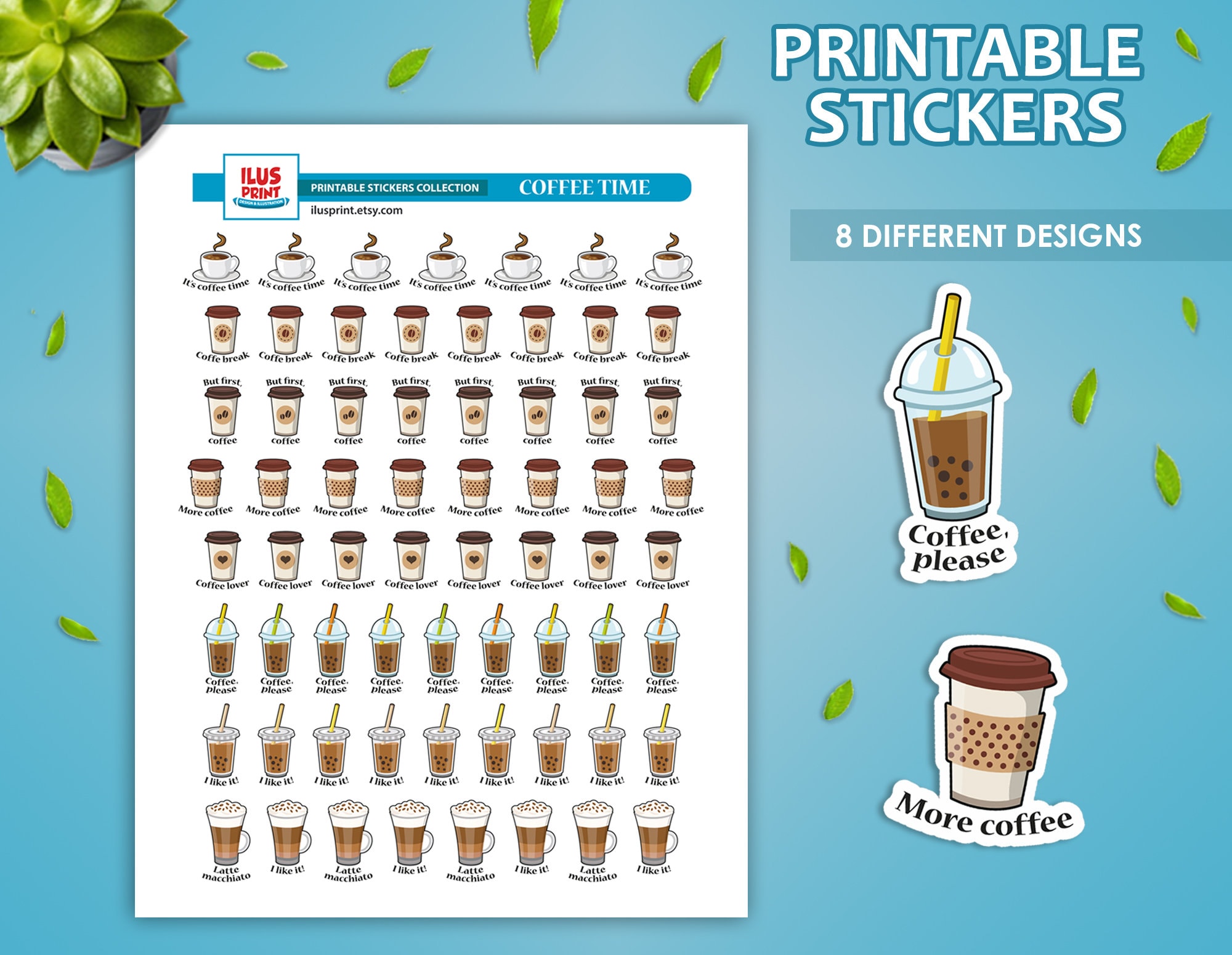 COFFEE TIME Printable Stickers | Planner Printable Stickers | Coffee ...
