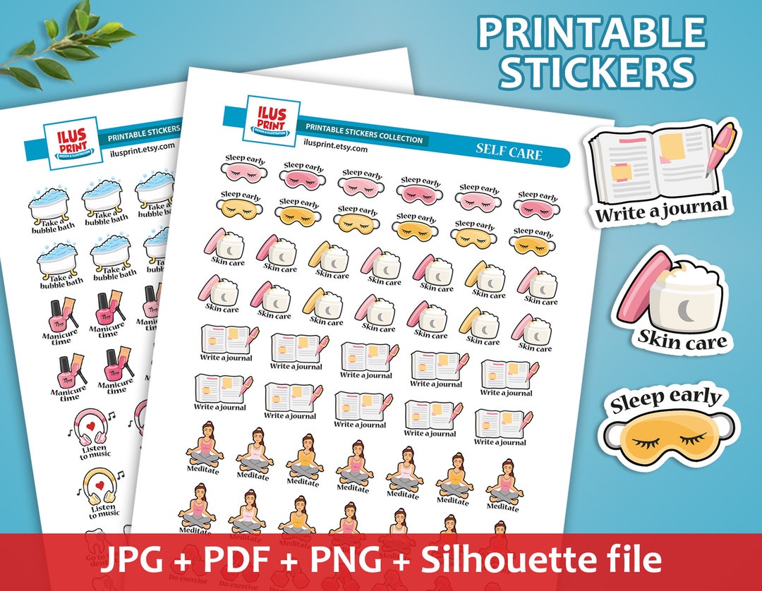 SELF CARE Printable Stickers | Skin Care Stickers | Meditate Stickers ...