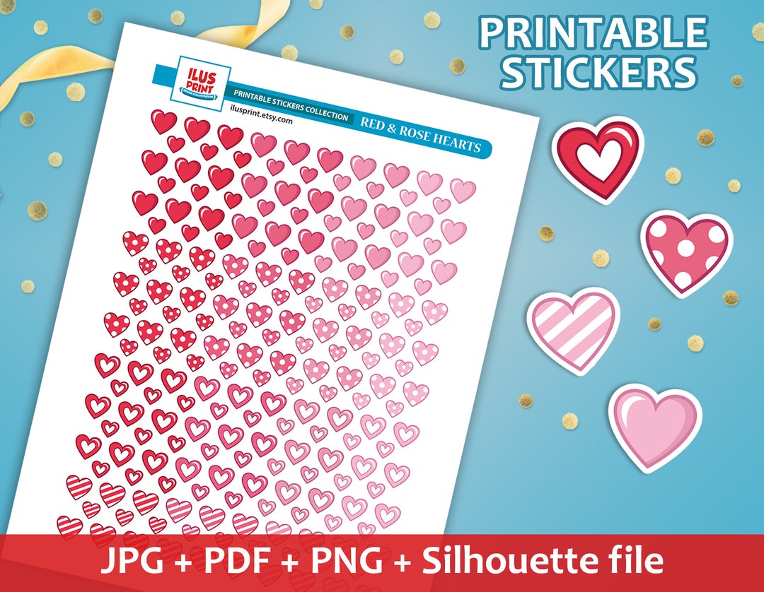 RED & ROSE HEARTS Printable Stickers Heart Planner Stickers Tiny Heart ...