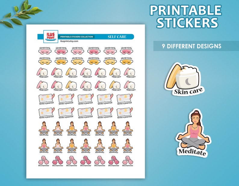 SELF CARE Printable Stickers Skin Care Stickers Meditate - Etsy