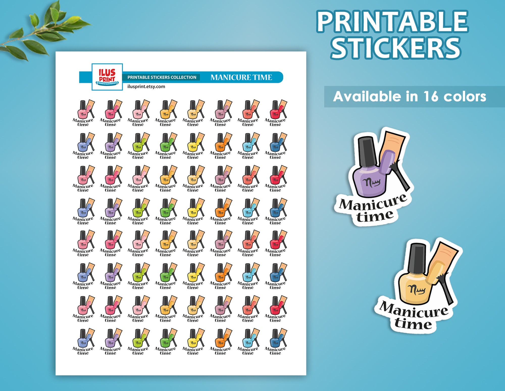 MANICURE Printable Sticker | Nail Polish Planner Sticker | Colorful ...