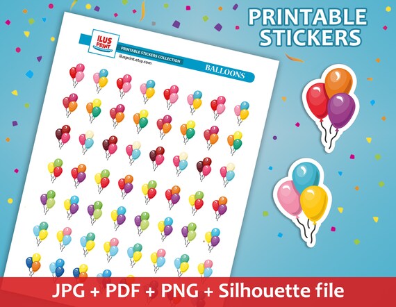 BALLOONS Printable Stickers Celebration Stickers Party - Etsy