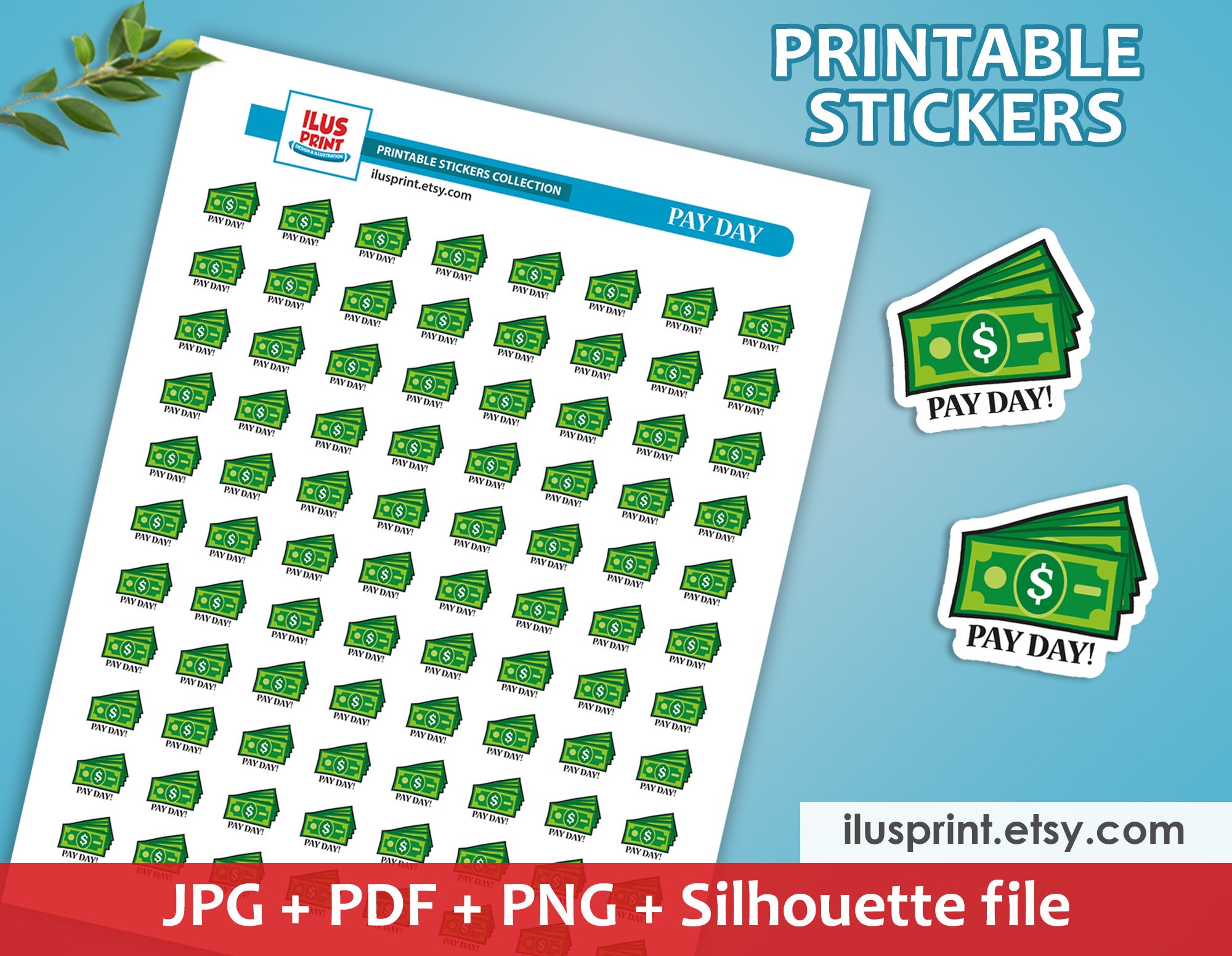 PAY DAY Printable Stickers Planner Stickers Dollar Bill | Etsy