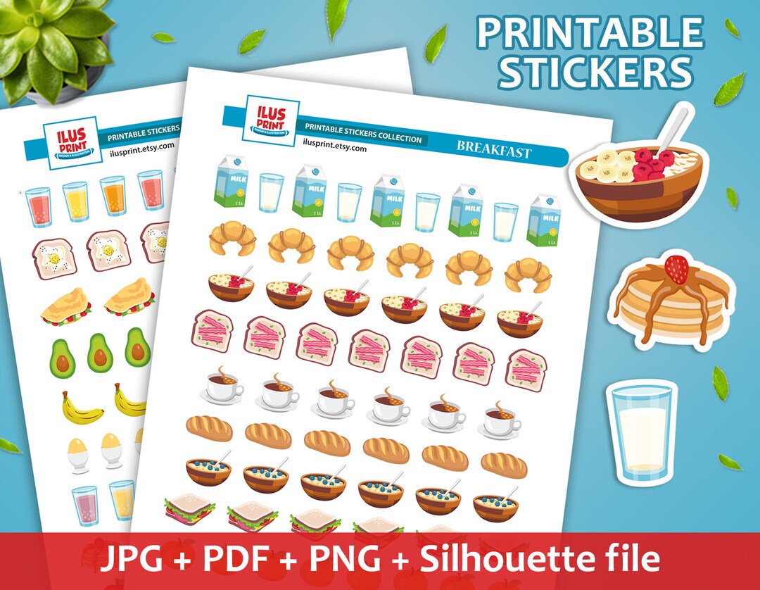 BREAKFAST Printable Stickers | Food Stickers | Milk Printable Stickers ...