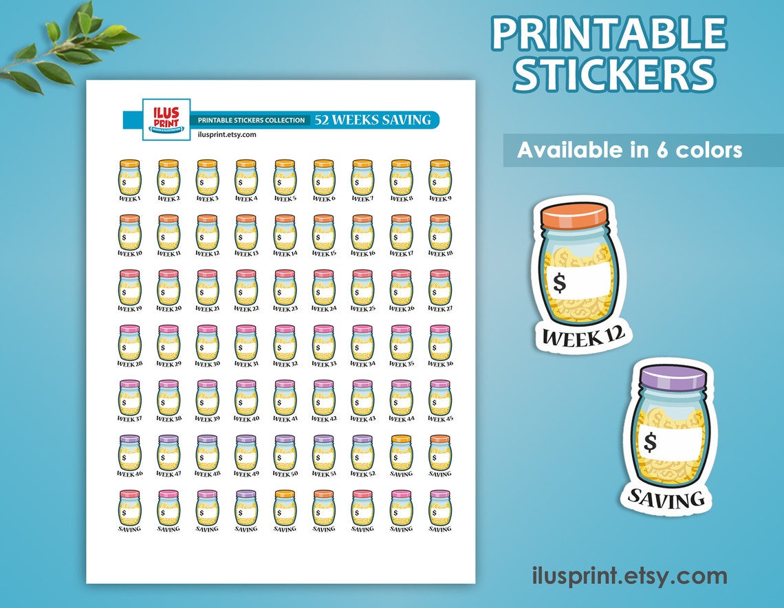 52 WEEKS SAVING Printable Stickers Savings Challenge | Etsy
