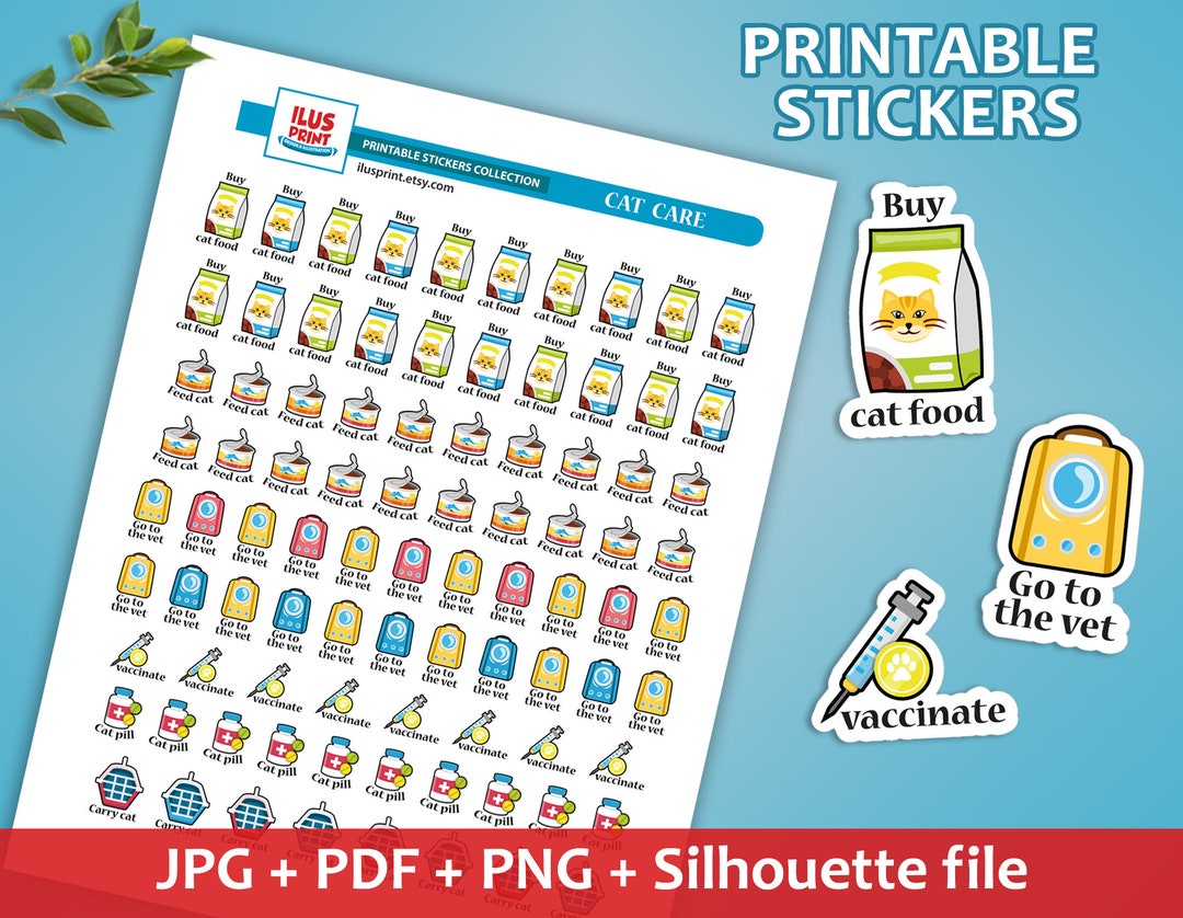 CAT CARE Printable Stickers | Cat Food Stickers | Cat Pill Stickers ...