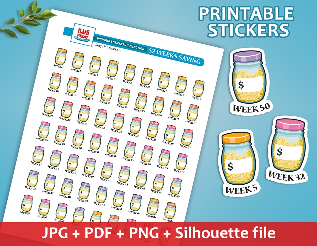 52 WEEKS SAVING Printable Stickers | Savings Challenge Stickers ...