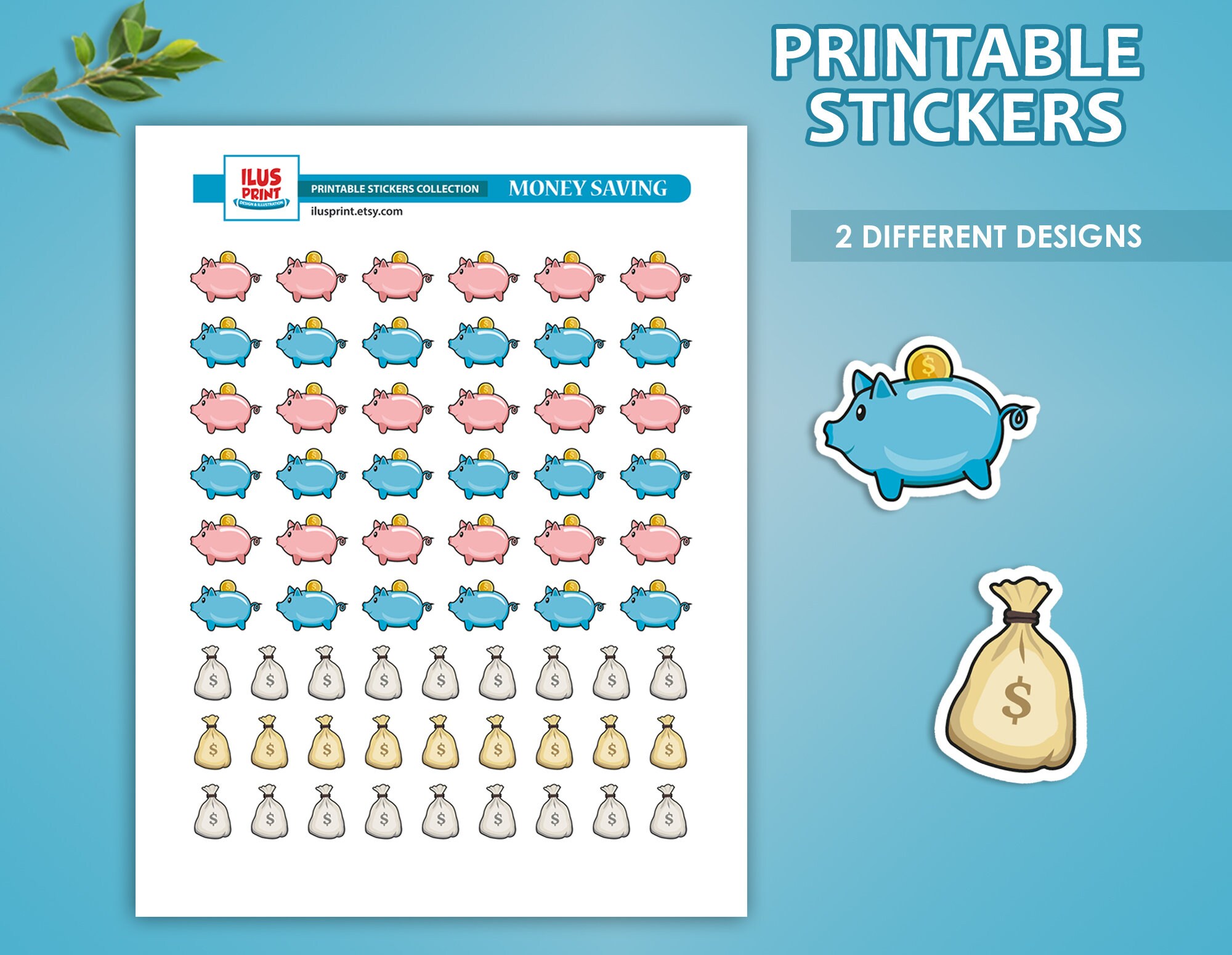 MONEY SAVING Printable Stickers | Piggy Bank Stickers | Money Bag ...