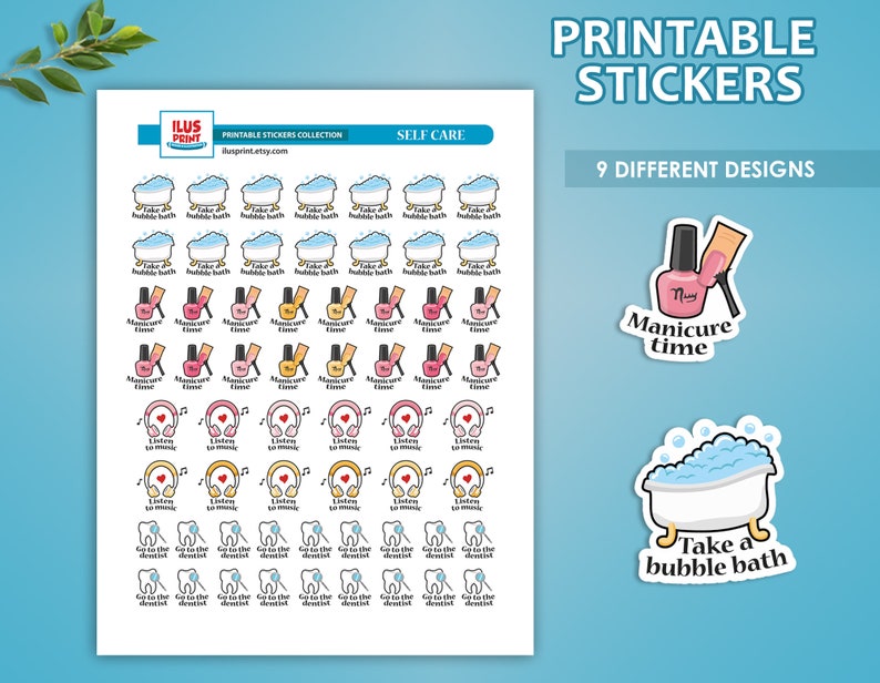 SELF CARE Printable Stickers | Skin Care Stickers | Meditate Stickers ...