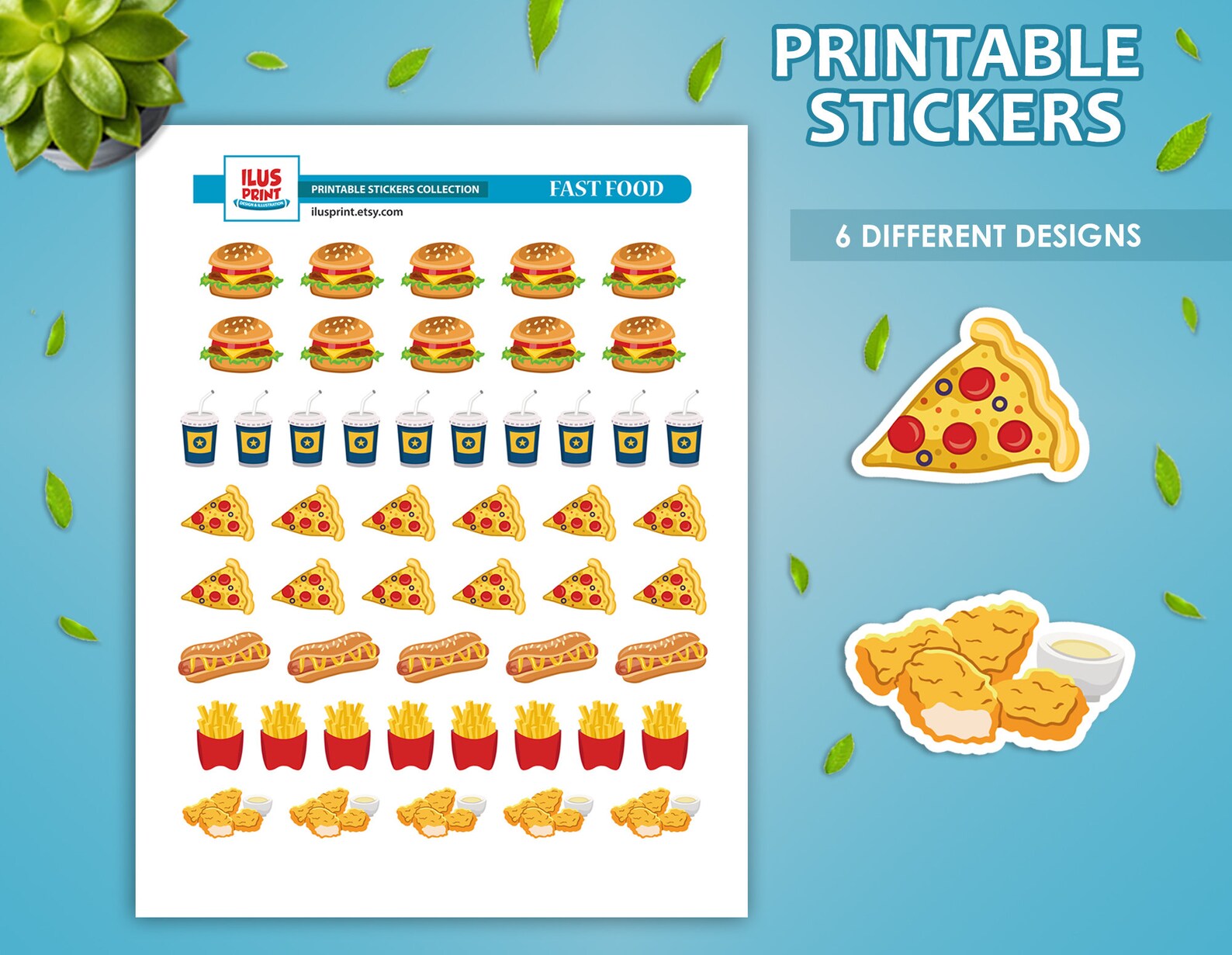 FAST FOOD Printable Stickers | Junk Food Stickers | Nuggets Printable ...